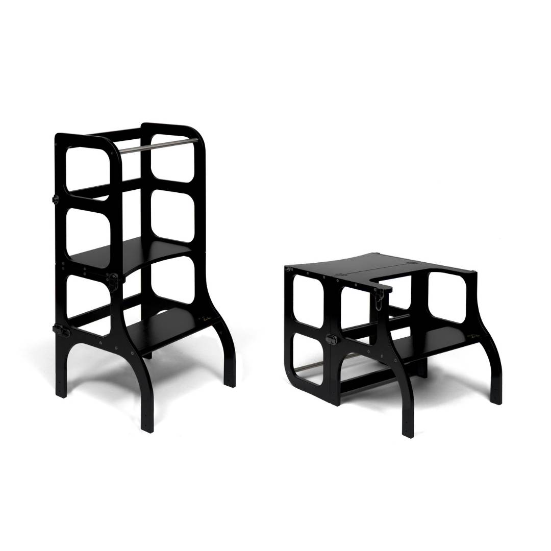 STEP'n'SIT® Convertible 2-in-1 Helper Toren/Tafel - Zwart – Cocozi